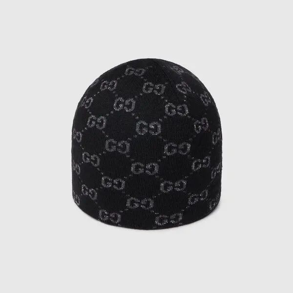Gucci Wool Cashmere Beanie With Double G - Black