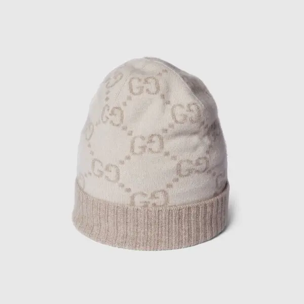 Gucci Wool Cashmere Beanie With Double G - Neutral