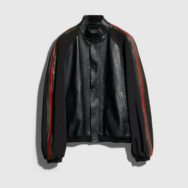 Gucci Embossed Gg Leather Bomber Jacket - Black