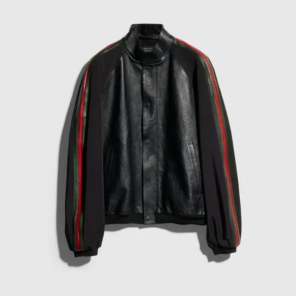 Gucci Embossed Gg Leather Bomber Jacket - Black