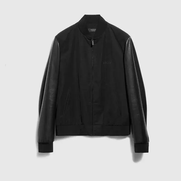 Gucci Embossed Gg Leather Bomber Jacket - Black