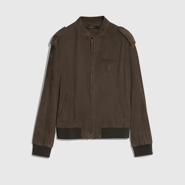 Gucci Embossed Gg Leather Bomber Jacket - Brown