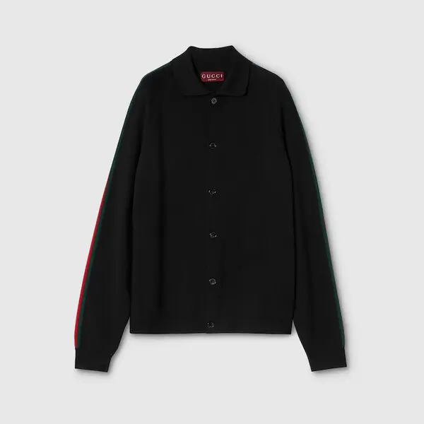 Gucci Wool Knit Cardigan With Web Detail - Black