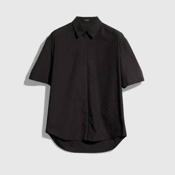 Gucci Gg Canvas Linen Blend Bowling Shirt, Size - Grey