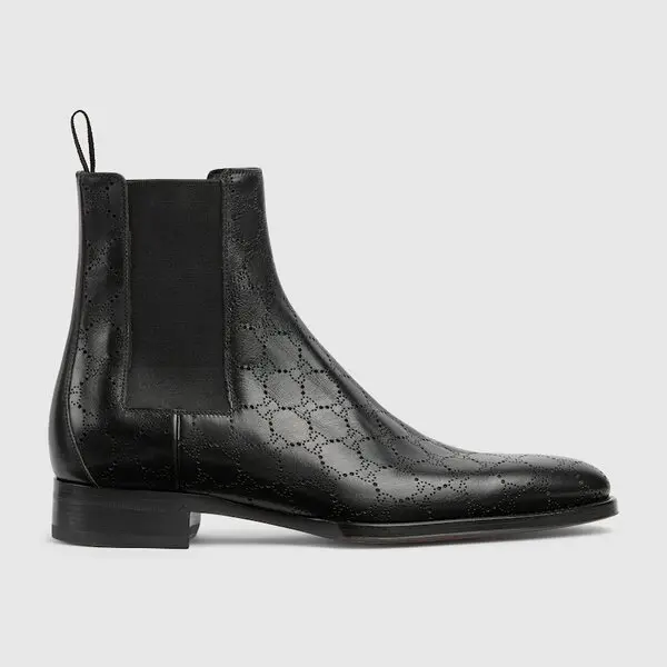 Gucci Lasered Gg Leather Chelsea Ankle Boots - Black
