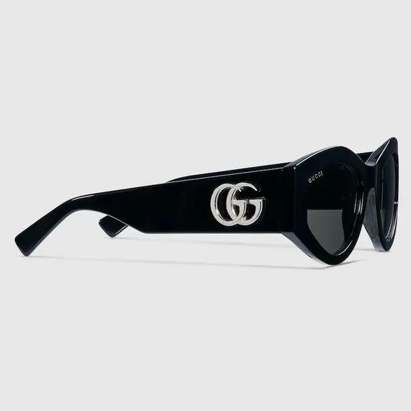 Gucci Tone Oval Frame Sunglasses With Double G Detail - Black