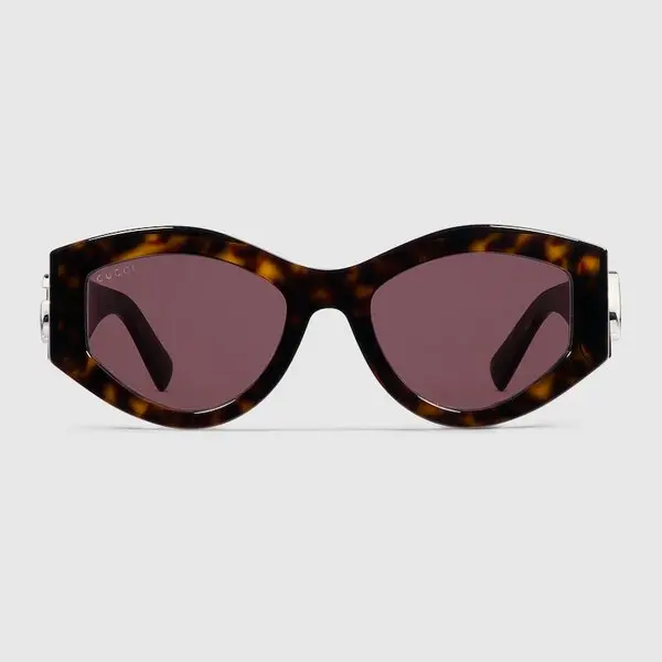 Gucci Tone Oval Frame Sunglasses With Double G Detail - Brown
