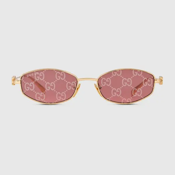 Gucci Tone Oval Frame Sunglasses With Double G Detail - Gold