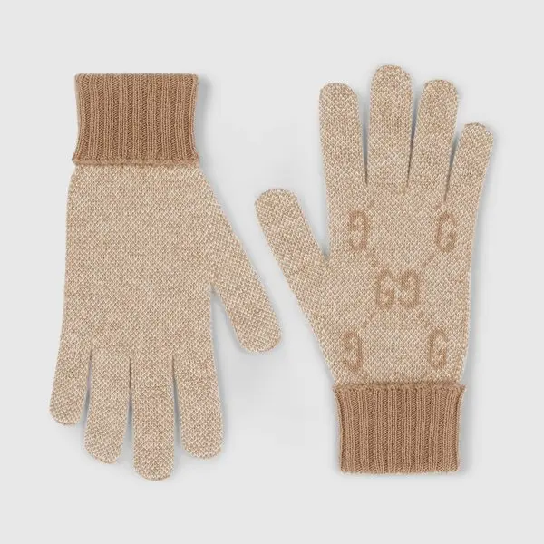 Gucci Woo Cashmere Goves With Doube G, Size - White