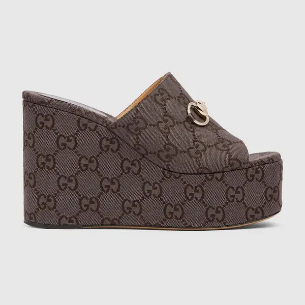 Gucci Horsebit Patent Leather Platform Sandals - Brown