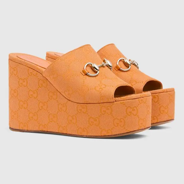 Gucci Horsebit Platform Sandals - Orange