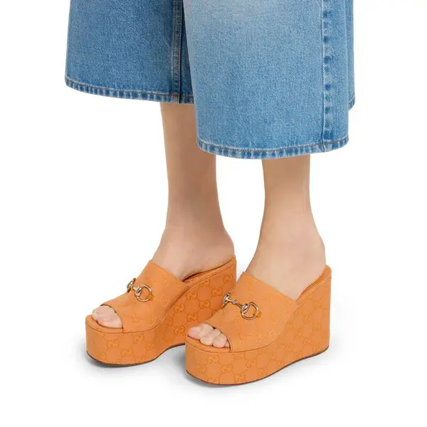 Gucci Horsebit Platform Sandals - Orange