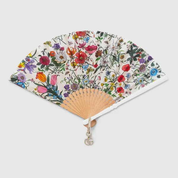 Gucci Large Flora Print Fan - White