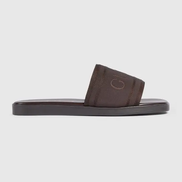 Gucci Washed-effect Gg Denim Slide Sandal With Maxi Buckle Detail - Brown