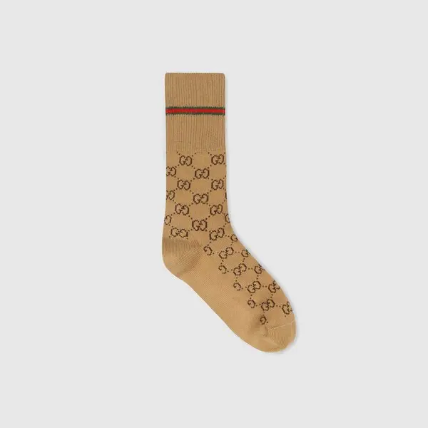Gucci Gg Cotton Socks With Web Detail - Beige