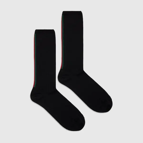 Gucci Gg Cotton Socks With Web Detail - Black