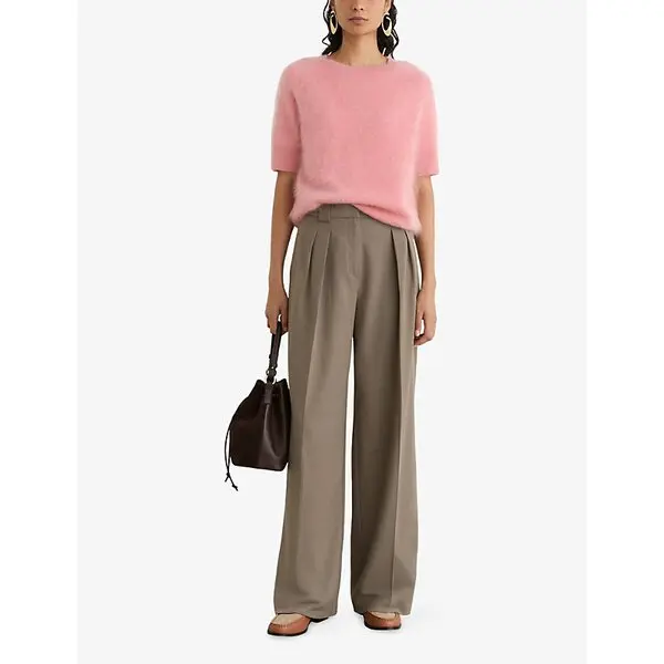 REISS Julia Short-sleeve Brushed-cashmere T-shirt - Pink