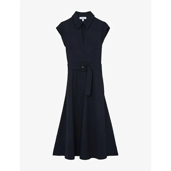 REISS Sloane Belted Midi Dress - Navy