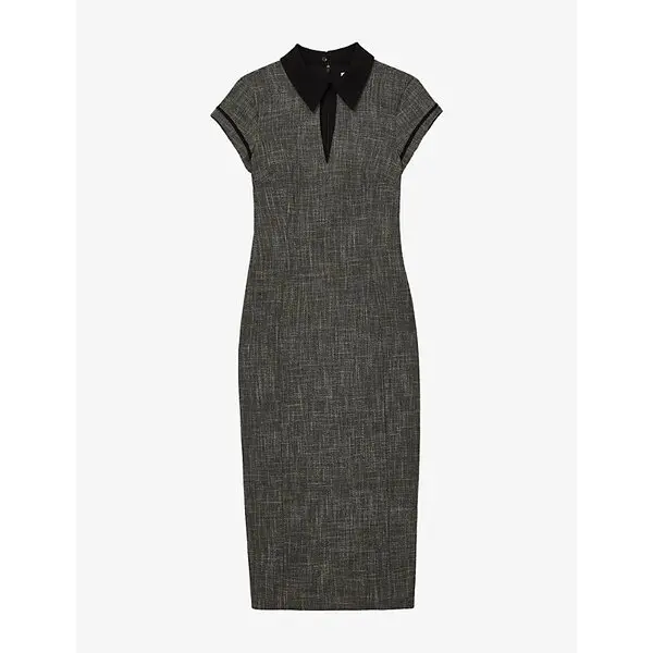 REISS Ava Tailored Contrast-collar Stretch-woven Midi Dress - Grey