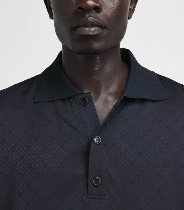 Casablanca Monogram-jacquard Polo Shirt - Navy