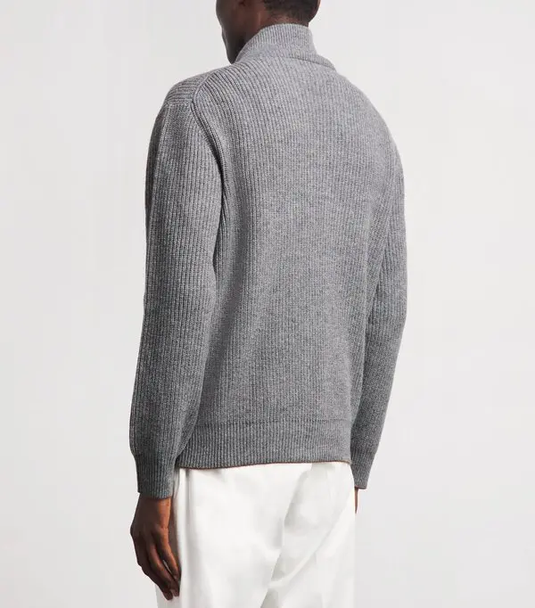 Canali Wool-cashmere High-neck Zip-up Cardigan