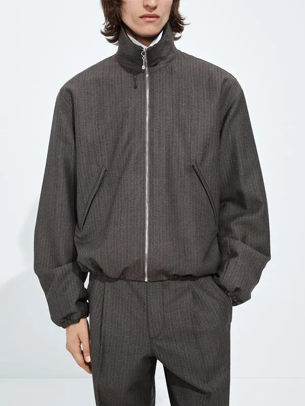 Bottega Veneta Pinstriped Wool Bomber Jacket