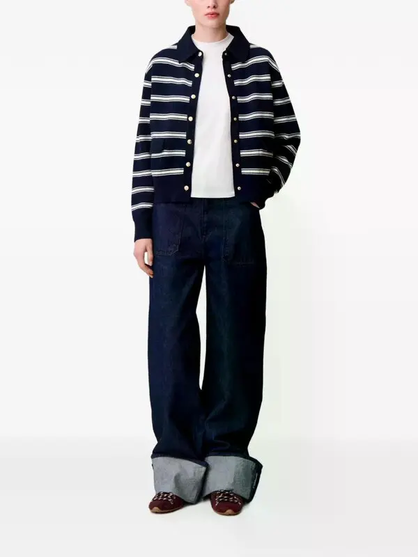 Claudie Pierlot Striped Cardigan With Shirt Collar