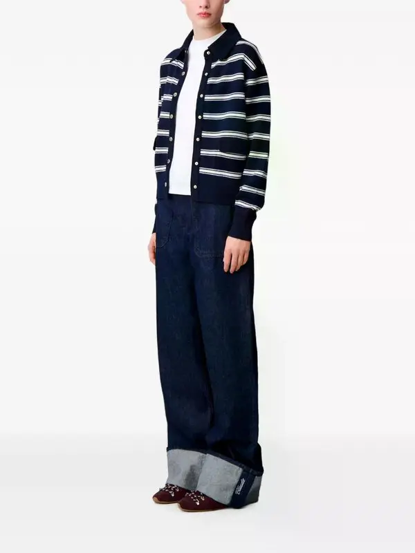 Claudie Pierlot Striped Cardigan With Shirt Collar