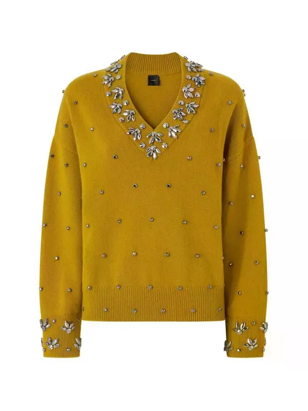 Pinko Crystal-embellished V-neck Sweater - Yellow