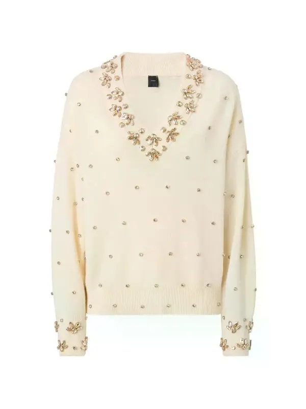 Pinko Crystal-embellished V-neck Sweater - Neutrals