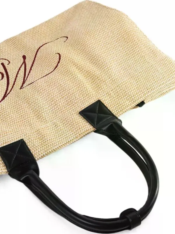 MALBON Large Logo-embroidered Straw Tote Bag