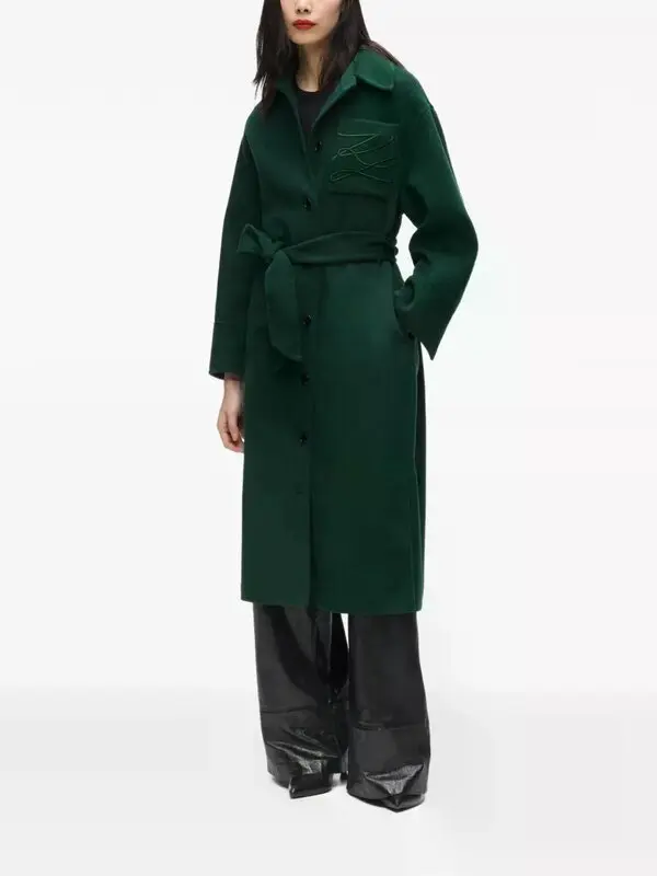 Karl Lagerfeld Belted Long Wool-blend Coat