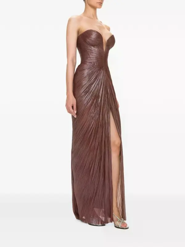 MARIA LUCIA HOHAN Alessandra Strapless Pleated Maxi Dress - Brown