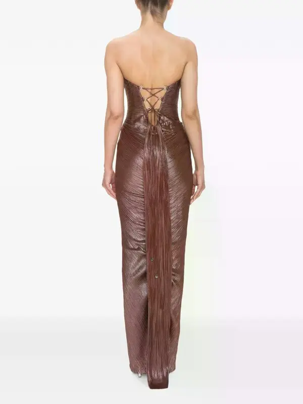 MARIA LUCIA HOHAN Alessandra Strapless Pleated Maxi Dress - Brown