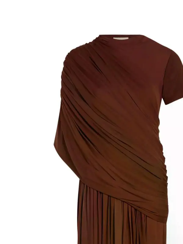 DEME Sparrow Draped Asymmetric-sleeve Maxi Dress - Brown