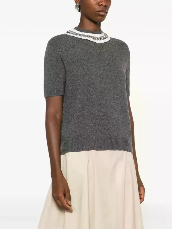 Prada Embellished Short-sleeve Sweater