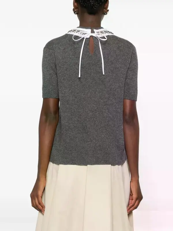 Prada Embellished Short-sleeve Sweater