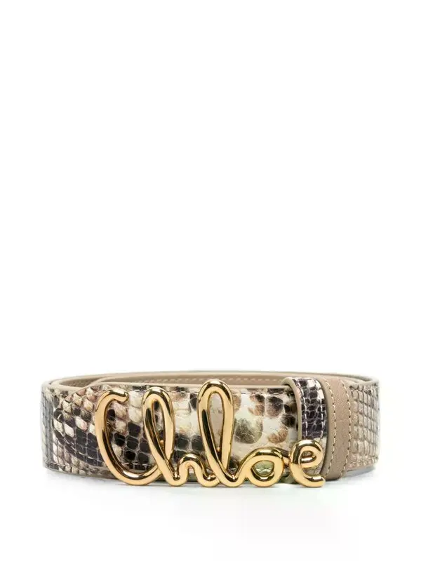 Chloé Logo-buckle Snake-effect Belt - Neutrals