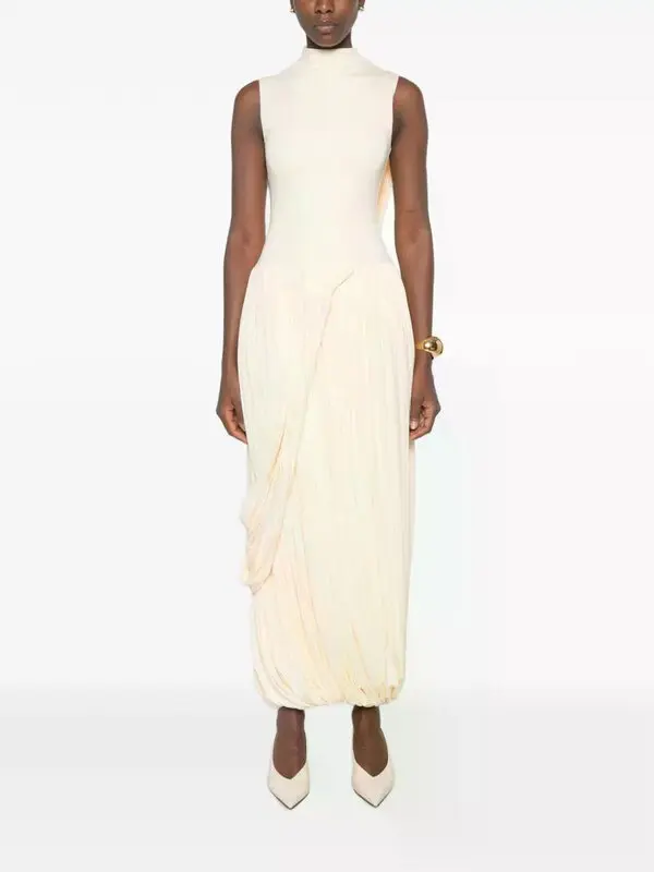 ABADIA Mock-neck Draped Maxi Dress