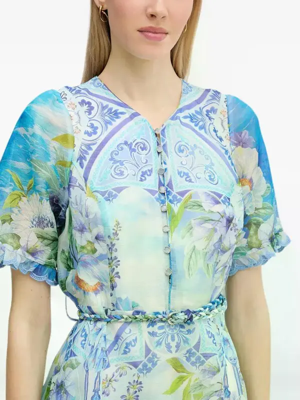 Hale Bob Cyrilla Floral Print Belted Mini Dress