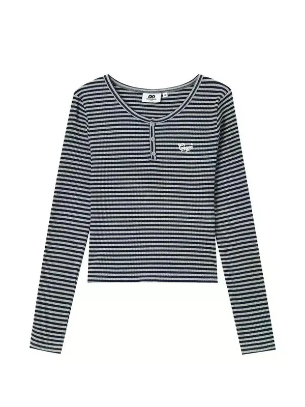 CHOCOOLATE Striped Ribbed Top - Grey