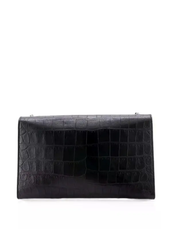 Saint Laurent Classic Monogram Tassel Crocodile Embossed Leather Medium Crossbody Bag - Black