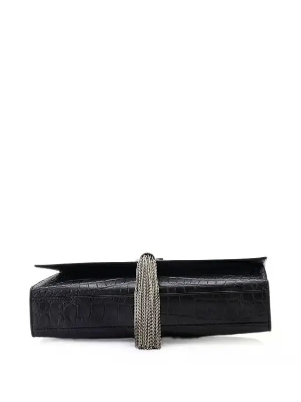 Saint Laurent Monogram Tassel Crocodile Embossed Leather Crossbody Bag