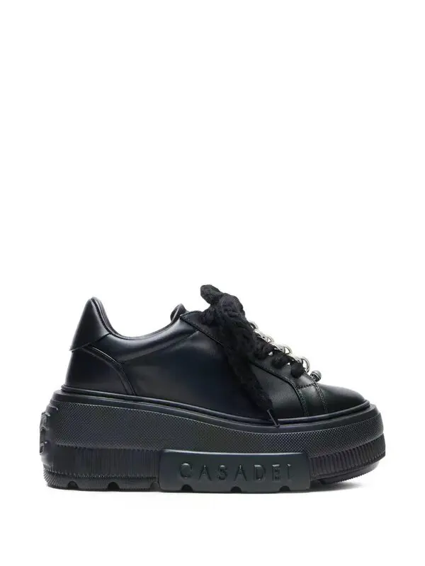 Casadei Nexus Peak Leather Sneakers With Chain Detail - Black