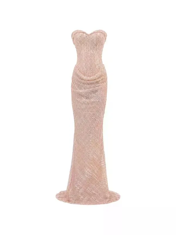 GEMY MAALOUF Bead-embellished Sweetheart-neckline Gown - Pink