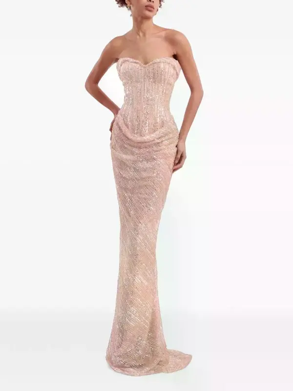 GEMY MAALOUF Strapless Sweetheart Neckline Gown With Bead Embellishments