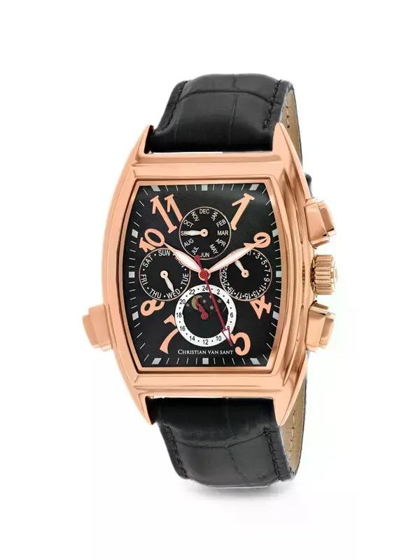 CHRISTIAN VAN SANT Grandeur 45mm Automatic Watch With Moon-phase And Day-date Sub-dials - Black