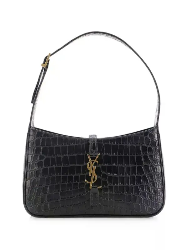 Saint Laurent Le 5 A 7 Crocodile Embossed Leather Small Hobo Bag - Black