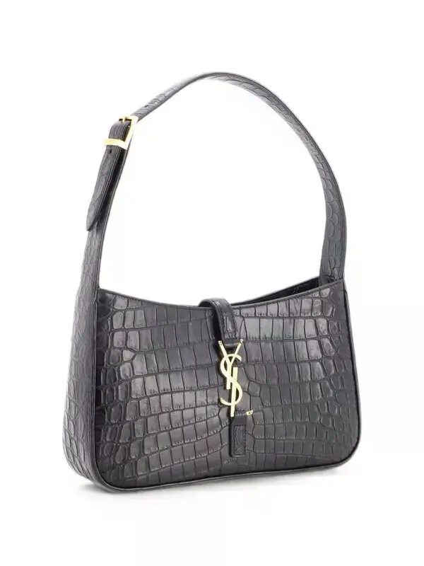Saint Laurent Le 5 A 7 Crocodile Embossed Leather Small Hobo Bag