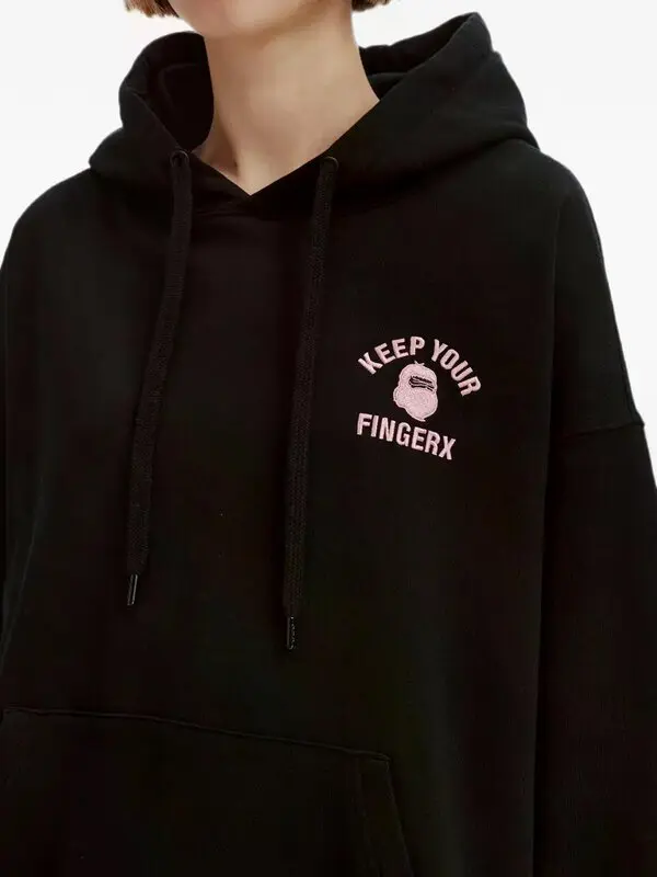 FINGERCROXX Slogan-embroidered Drawstring Hoodie